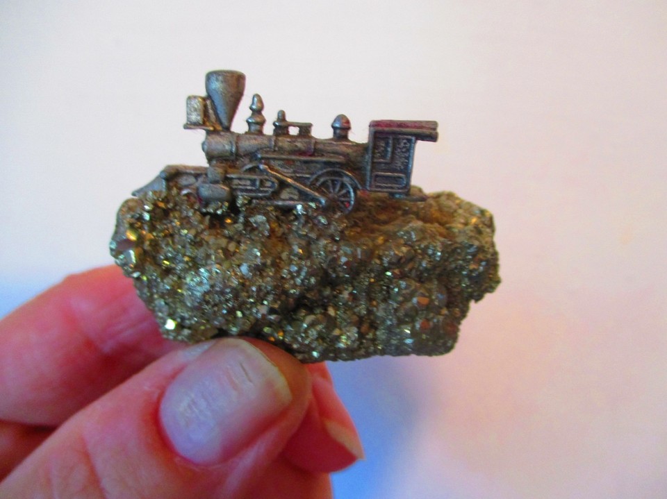 Vintage Miniature Pewter Train on Fools Gold Rock | eBay