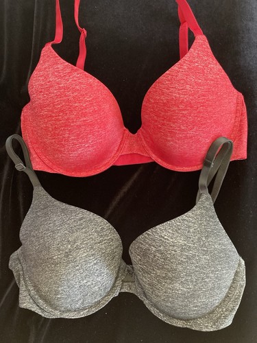 2 Victoria’s Secret Bras Red Uplift Semi Demi & Black Perfect Shape Sz ...