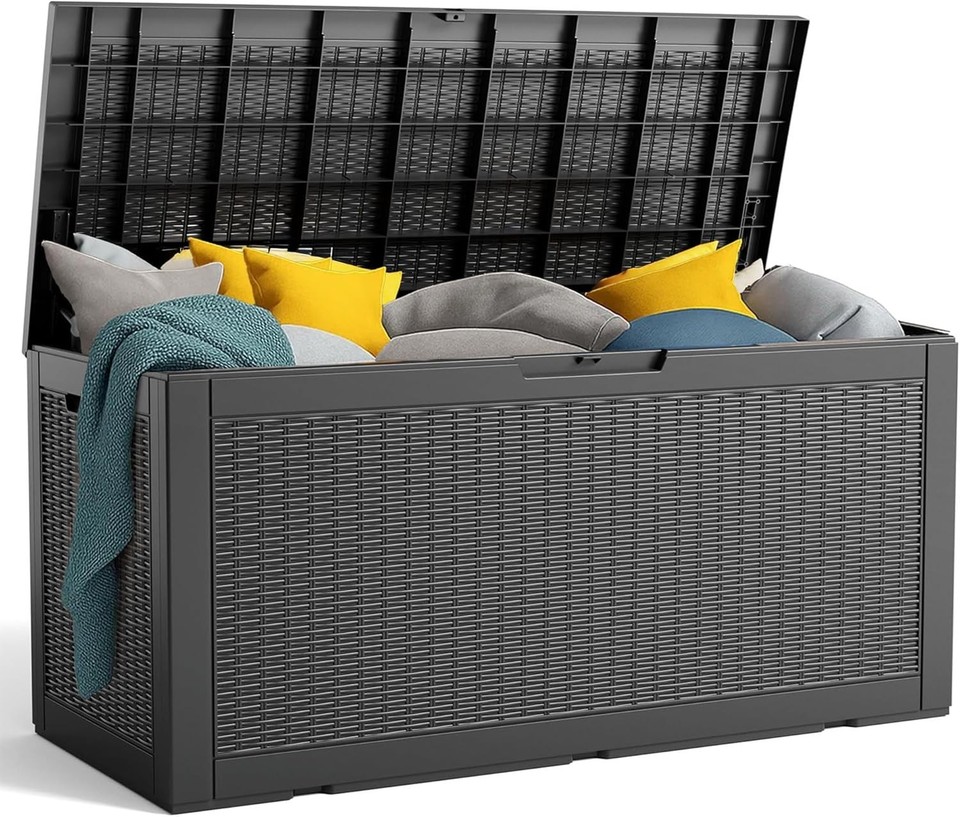 120 Gallon Resin Deck Box Lockable Waterproof Outdoor Storage Black | eBay