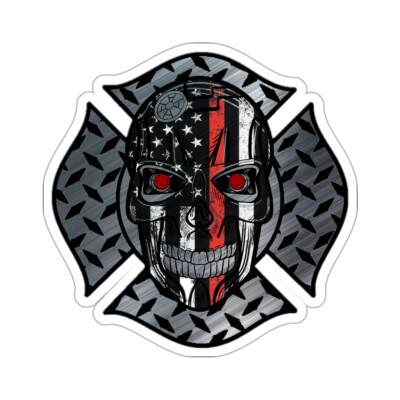 The Terminator T100 Skynet Robot Illustration Firefighter Themed Vinyl ...