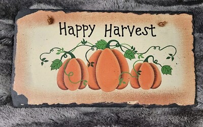 Fall Plaque Happy Harvest Slate Hand Painted Wall Decor Hanging Sign | eBay