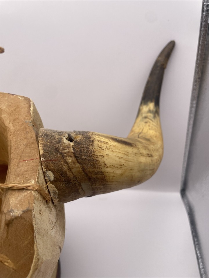 Antique Hand Carved Wood Cow Mask Latin Mexico Argentina Handmade Real ...