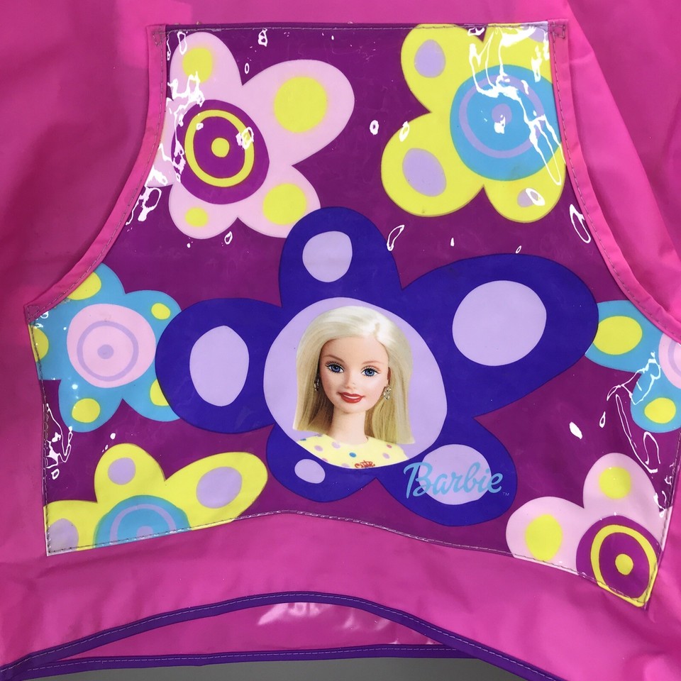 Vintage 2001 Barbie Rain Jacket Size 4 - 6 Pink Hooded Poncho Pocket | eBay