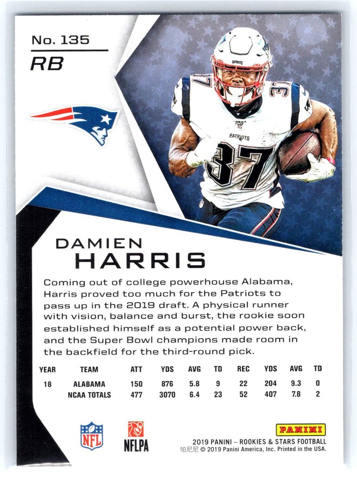 Damien Harris 2019 Panini Rookies & Stars #135 Rookie | eBay