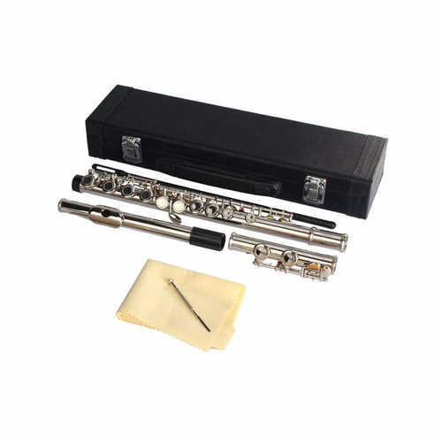 Silver 16 hole closed cell brass flute with E-key (nickel plated), bar ...