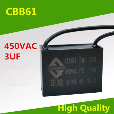 3 UF 450V 50/60Hz 450VAC 3UF CBB61 Fan Motor Capacitor Lead Wire | eBay