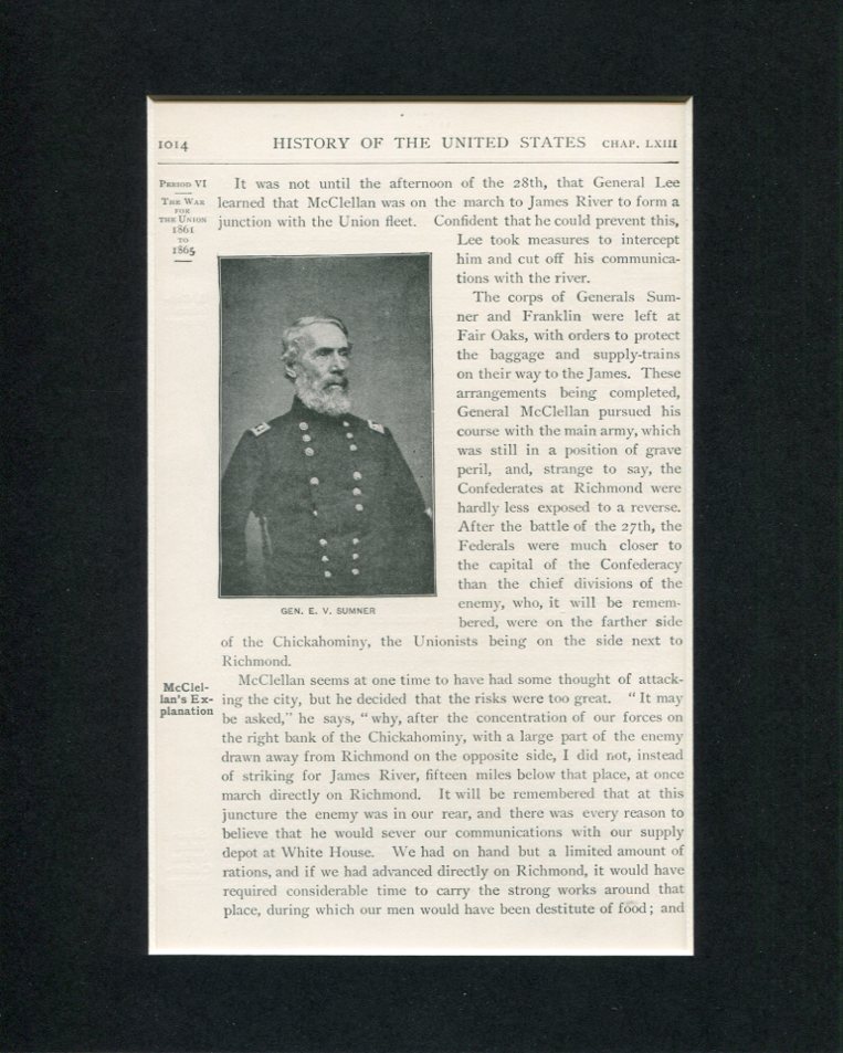 General Edwin V Sumner US Civil War Original Engraving Book Photo ...