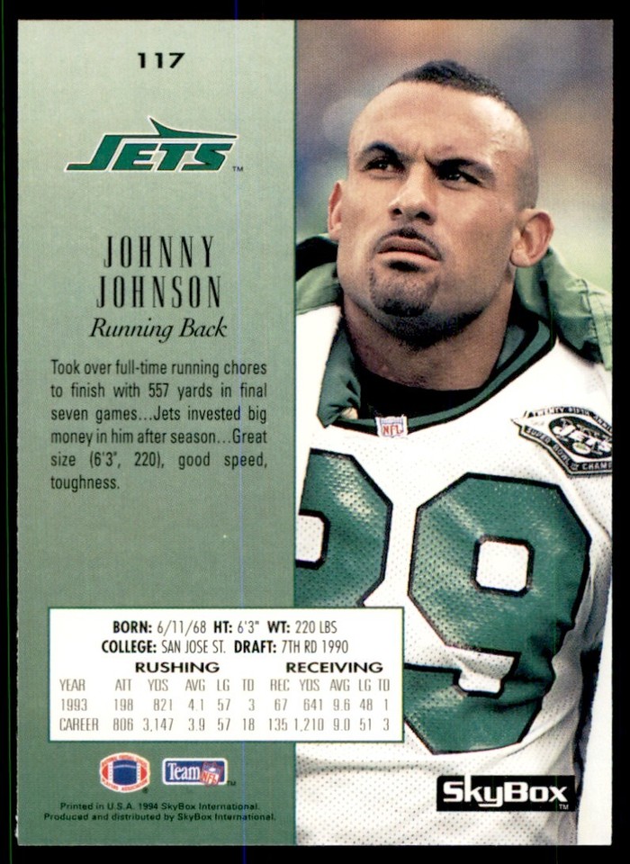 1994 Skybox. Johnny Johnson New York Jets #117 | eBay