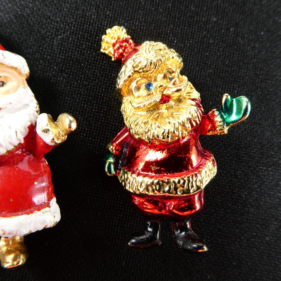 Vintage Santa Claus Pin Brooch Lot of 2 Old School Santa's Metallic ...