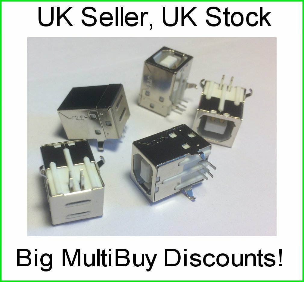 USB B PCB Mount Connector Through Hole (pack of FIVE) | eBay UK