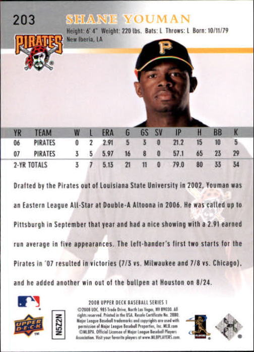 2008 Upper Deck Pittsburgh Pirates Baseball Card #203 Shane Youman | eBay