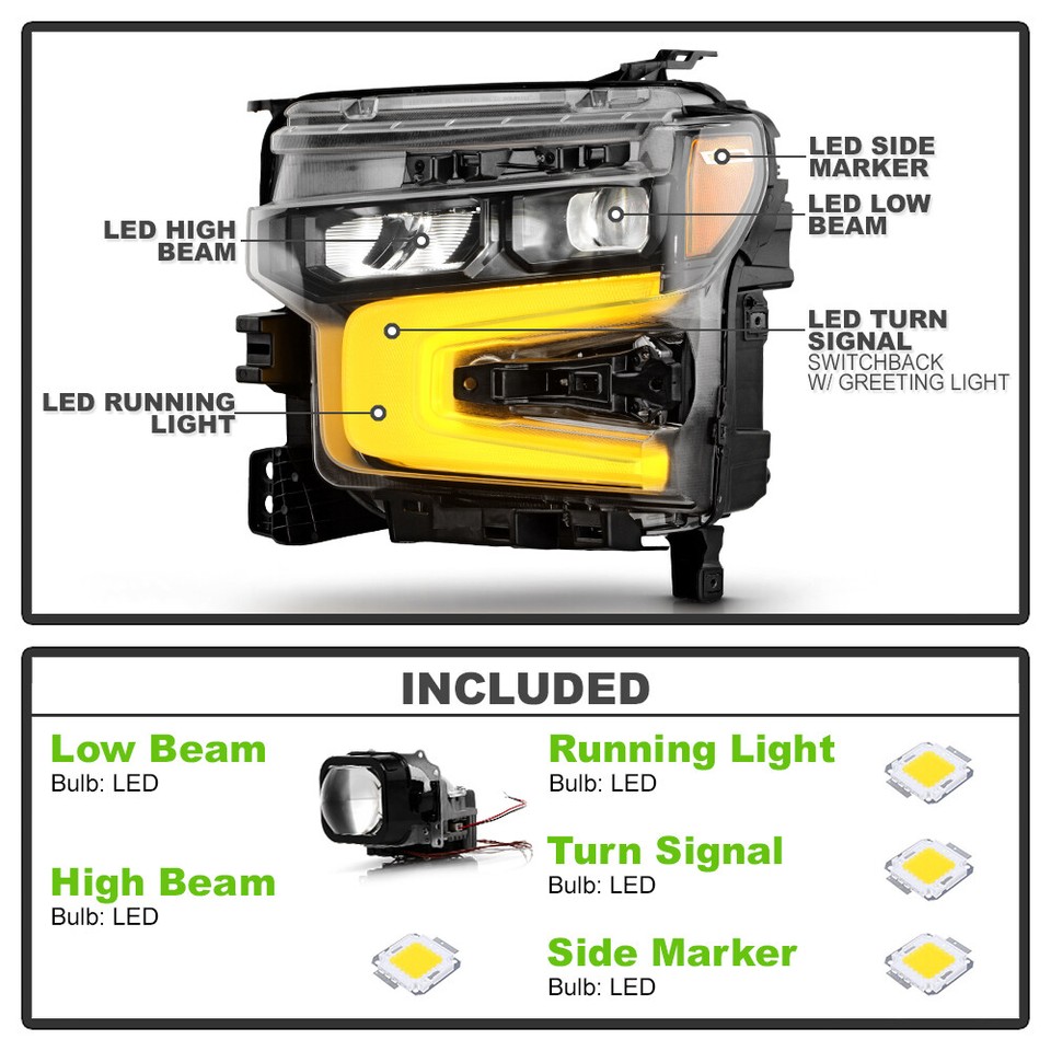 LED Black Bezel Headlights For 2022-2024 Chevy Silverado 1500 LT Trail ...