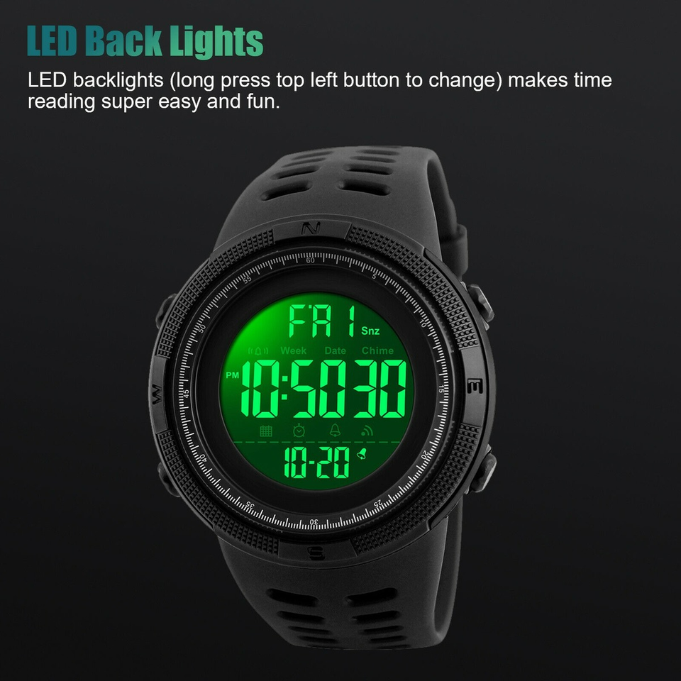 Men Waterproof Digital Sports Watch Military Tactical LED Backlight ...