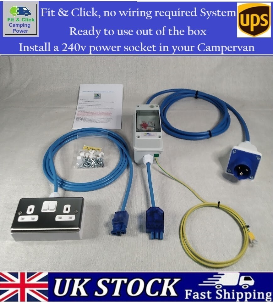 240V PRE WIRED Electric Hook Up install Kit, Campervan, Motorhome, PLUG ...