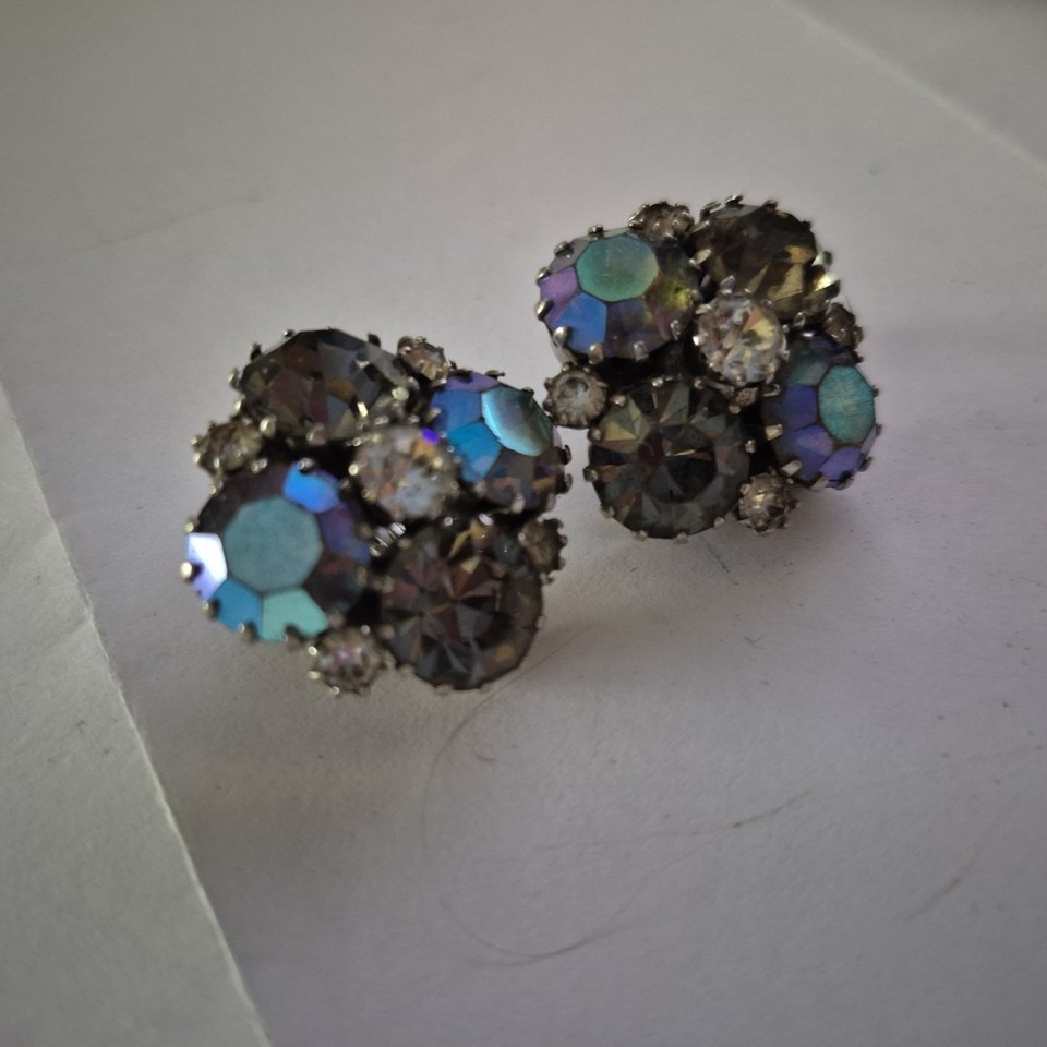 Vintage Weiss Aurora Borealis Rhinestone Clip Earrings Signed | eBay