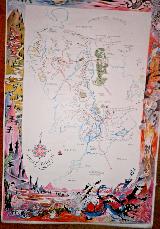 Vintage LOTR Barbara Remington Map of Middle Earth Tolkien NOS W5801 | eBay