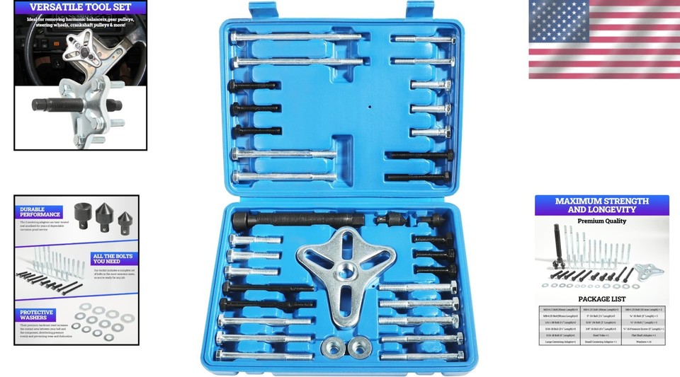 Harmonic Balancer Puller Set 46pcs Steel Gear Crank Power Steering Tool ...
