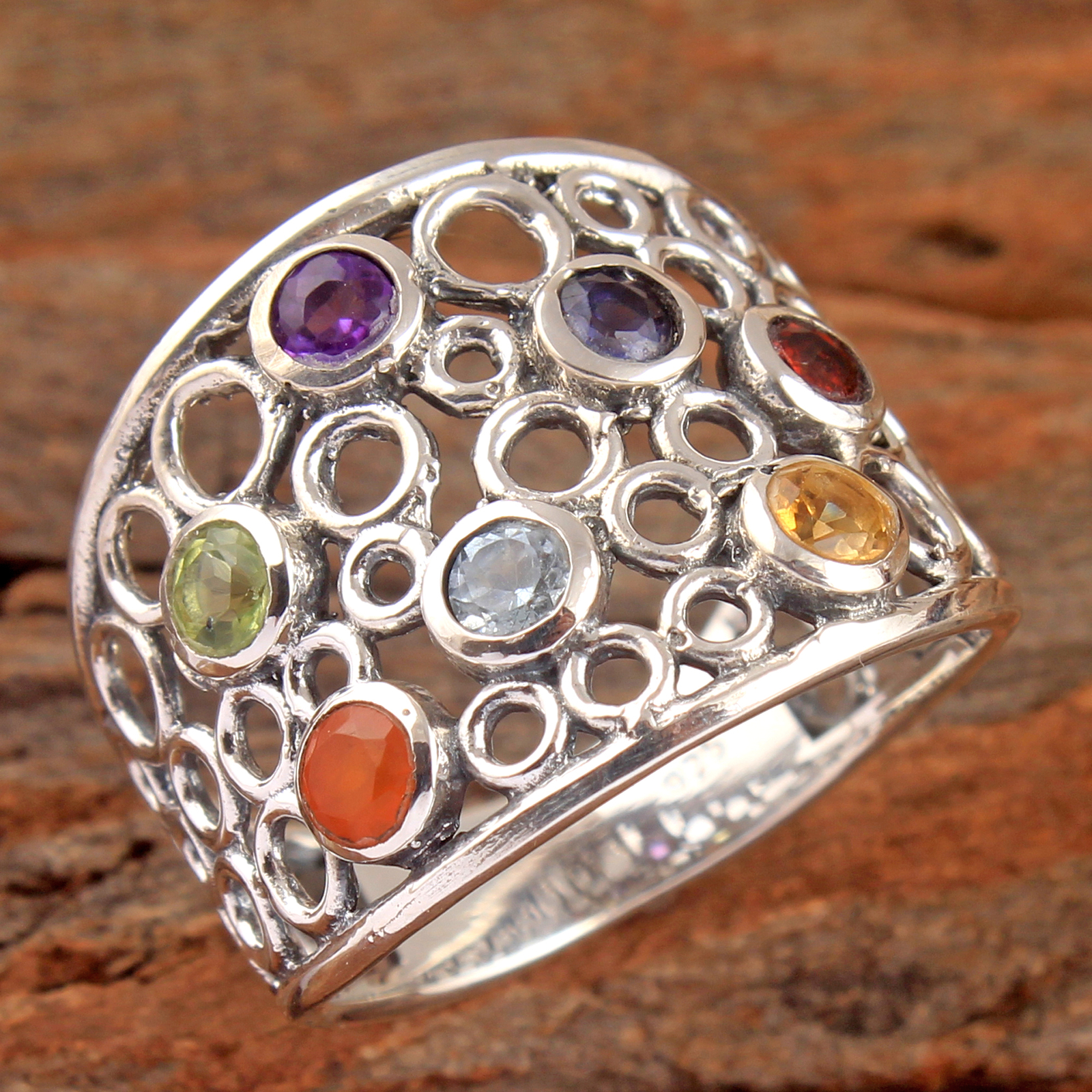 Faceted Multi Gemstone 925 sterling Silver Jewelry Handmade Ring Size US 8 | eBay
