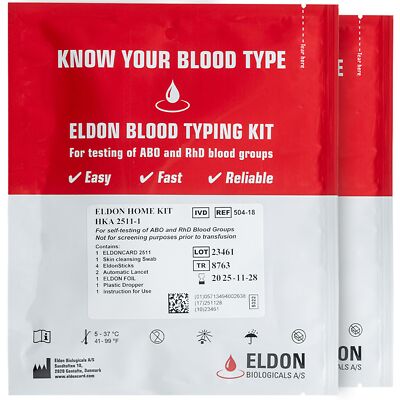 EldonCard Blood Typing Kit Rapid Accurate Home Blood Test ABO RHD ...