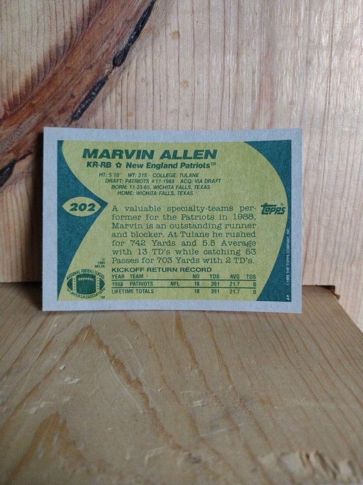 1989 Topps NFL: #202 MARVIN ALLEN. NEW ENGLAND PATRIOTS . . FT5 | eBay