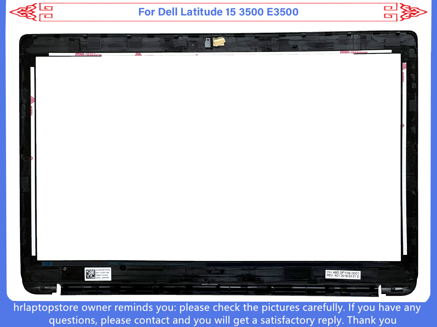 For Dell Latitude 15 3500 E3500 Lcd Front Bezel Cover Frame B Shell ...