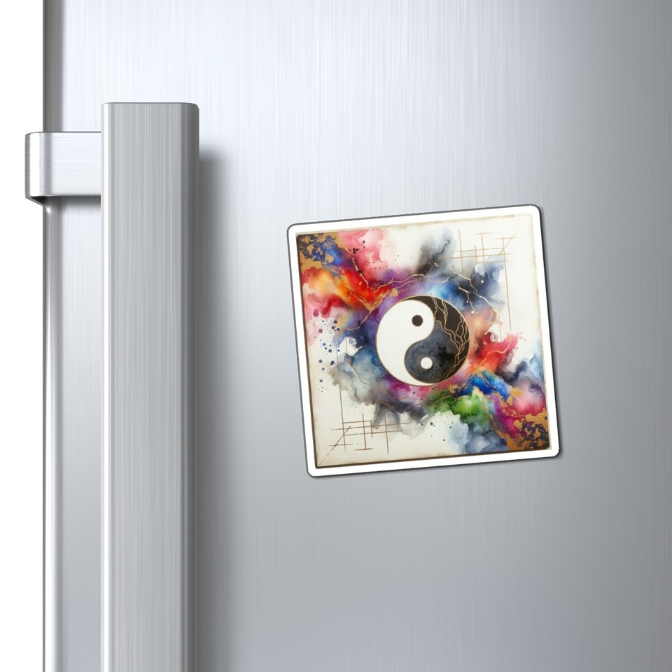 Fridge Magnet 3x3, 4x4, 6x6 Yin Yang Abstract Art Colorful Splash Decor ...