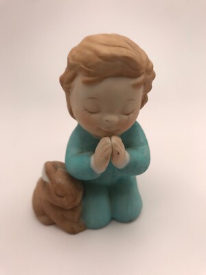Praying Child Figurine with Bunny Made in Taiwan Ceramic Fragile Prayer ...