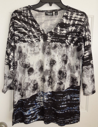 NWOT SOFT COMFY BLACK & WHITE w/SEQUINS & STUDS ONQUE WOMEN'S KNIT TOP ...