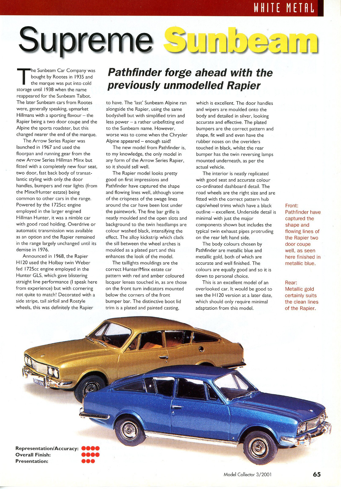 Sunbeam Rapier White Metal Review article Pathfinder 1 page side Model ...