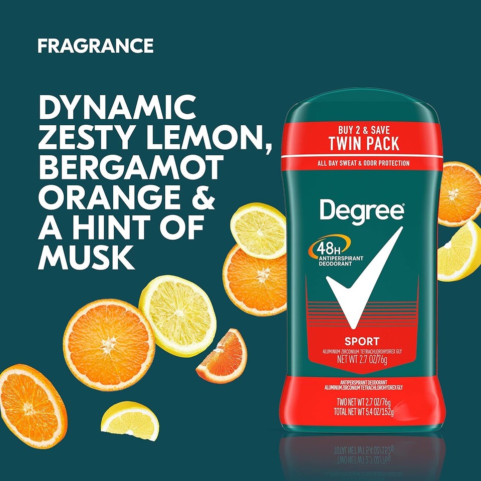 2 PACK MEN ANTIPERSPIRANT DEODORANT DEGREE STICK SPORT 48 HOUR ...