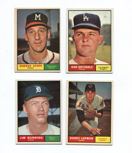Lot of 4 1961 "Topps" Baseball Cards: : 3 HOF Pitchers & 1 High Number ...