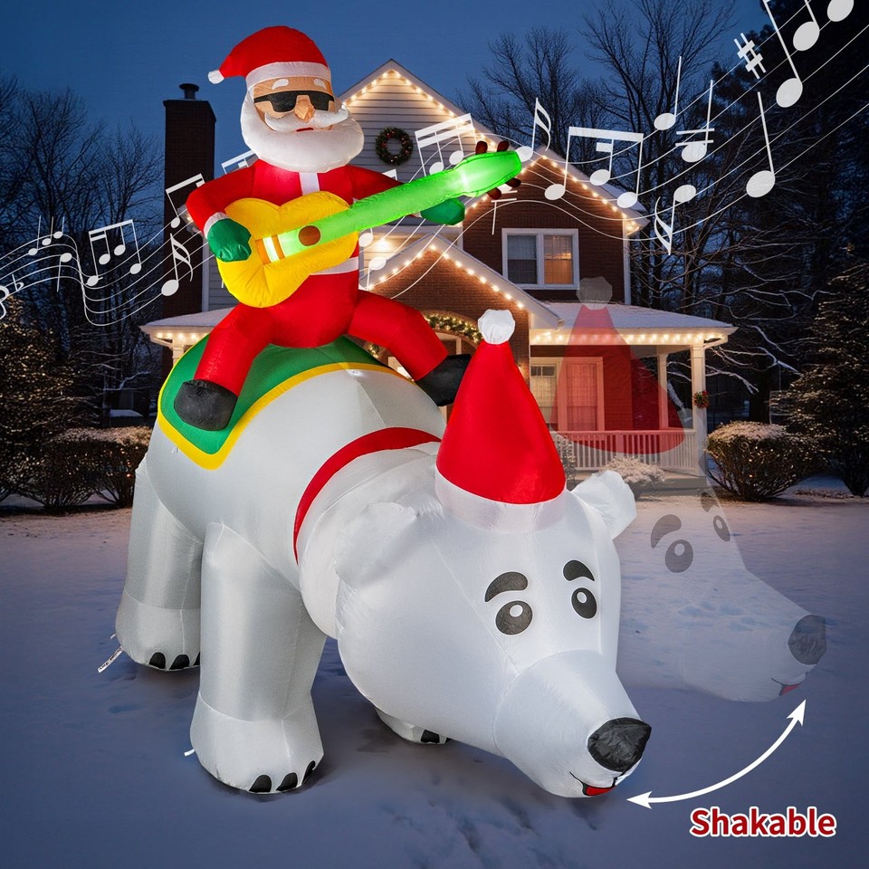 7ft Christmas Inflatable Santa Claus Riding Polar Bear with Shaking ...