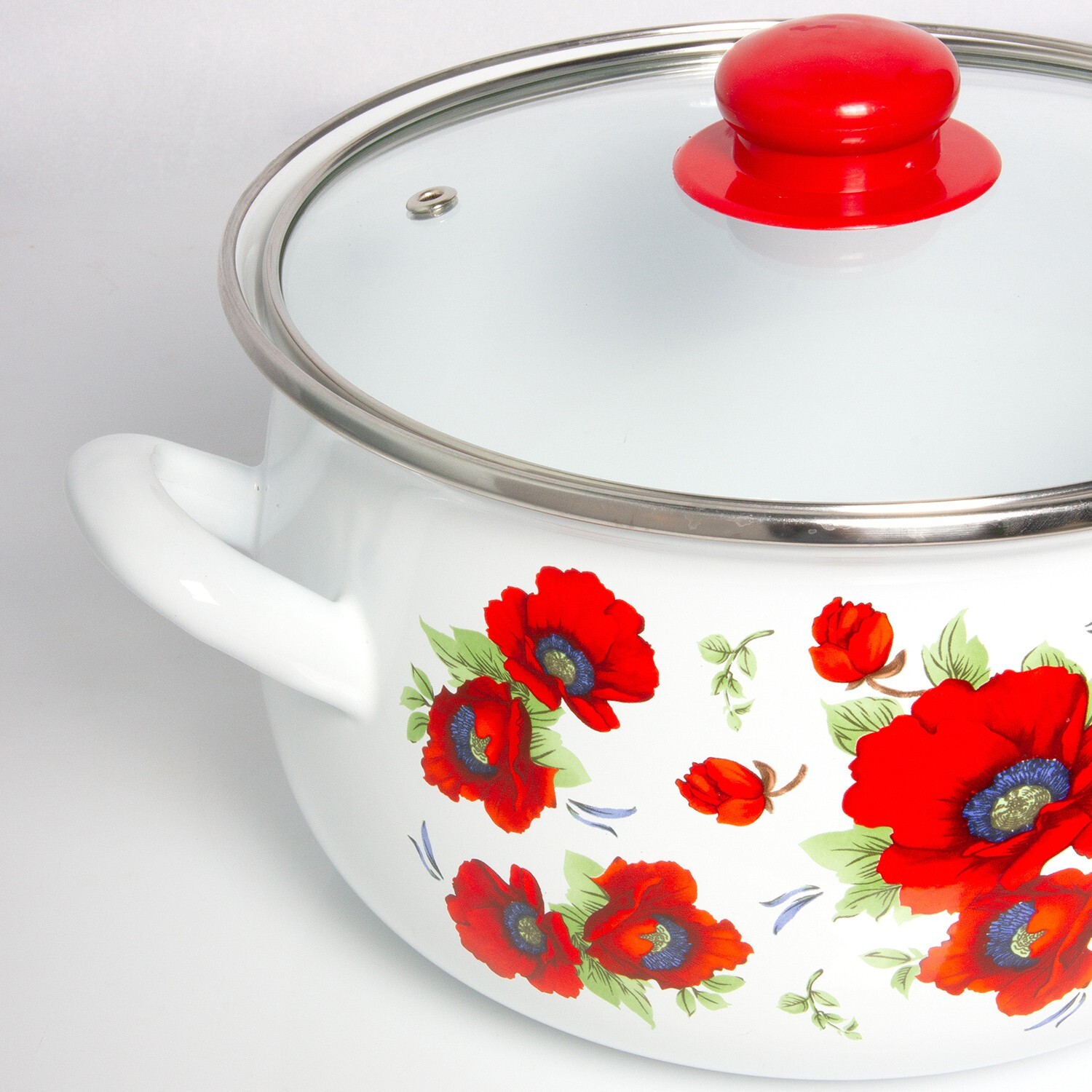 POPPY FLOWERS Enamelware Stockpot with Glass Lids, Enameled Cooking Pot ...