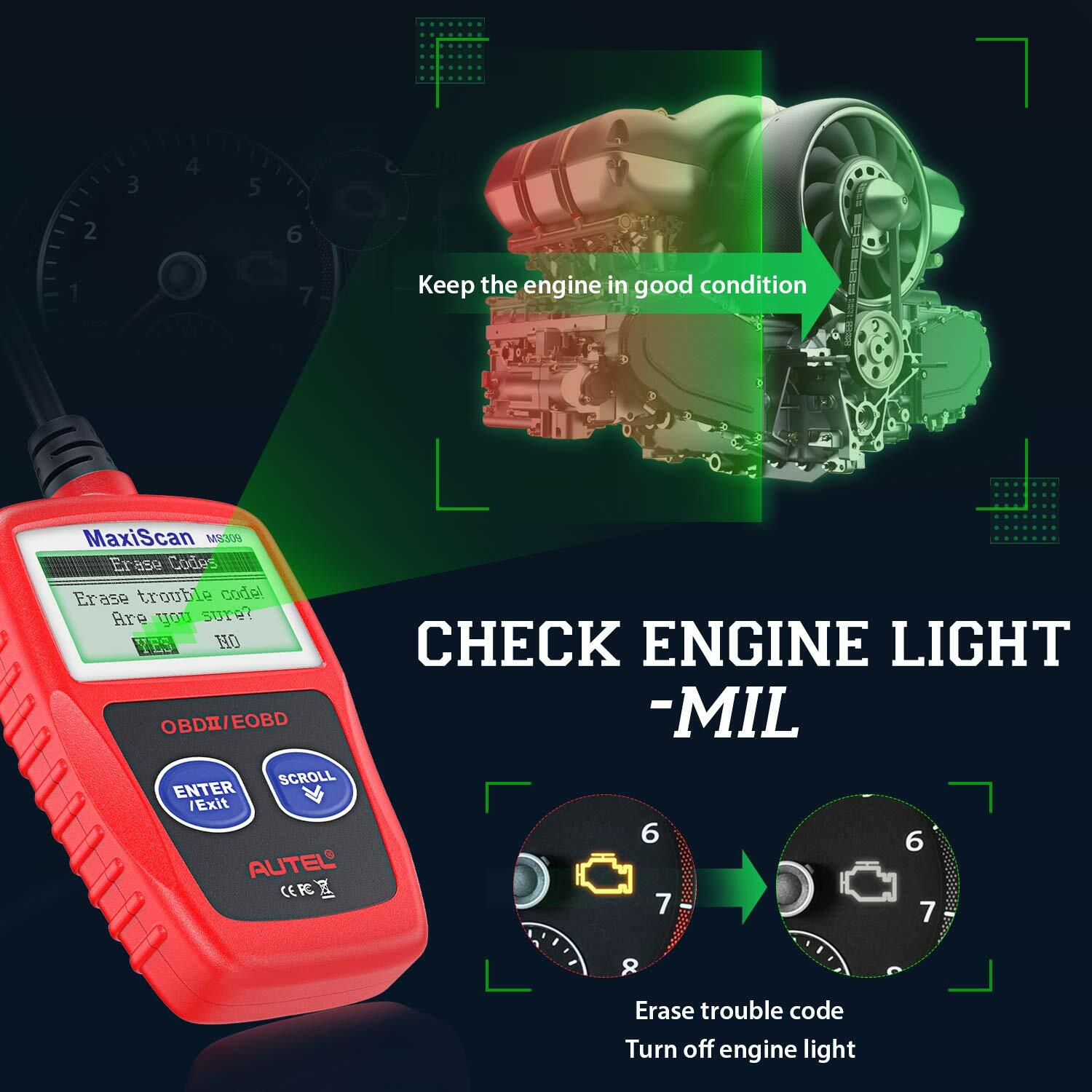 Autel MS309 OBD2 CAN OBDII Auto Car Code Reader Clear Diagnostic Scan ...