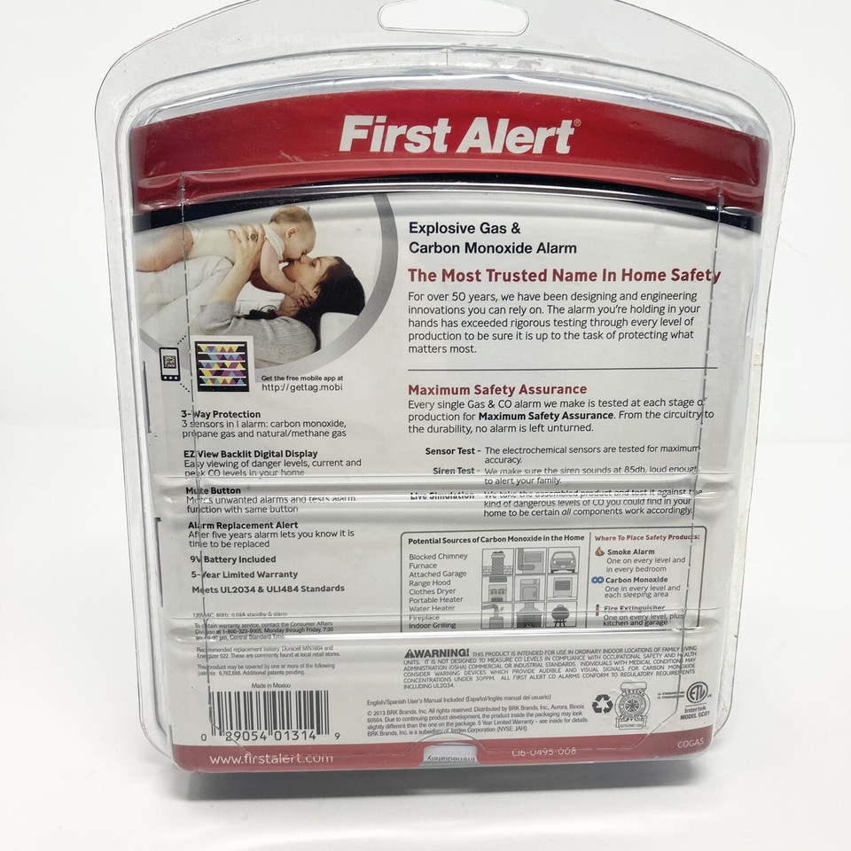 First Alert GC01 3-in-1 Explosive Gas & Carbon Monoxide Alarm New Open ...