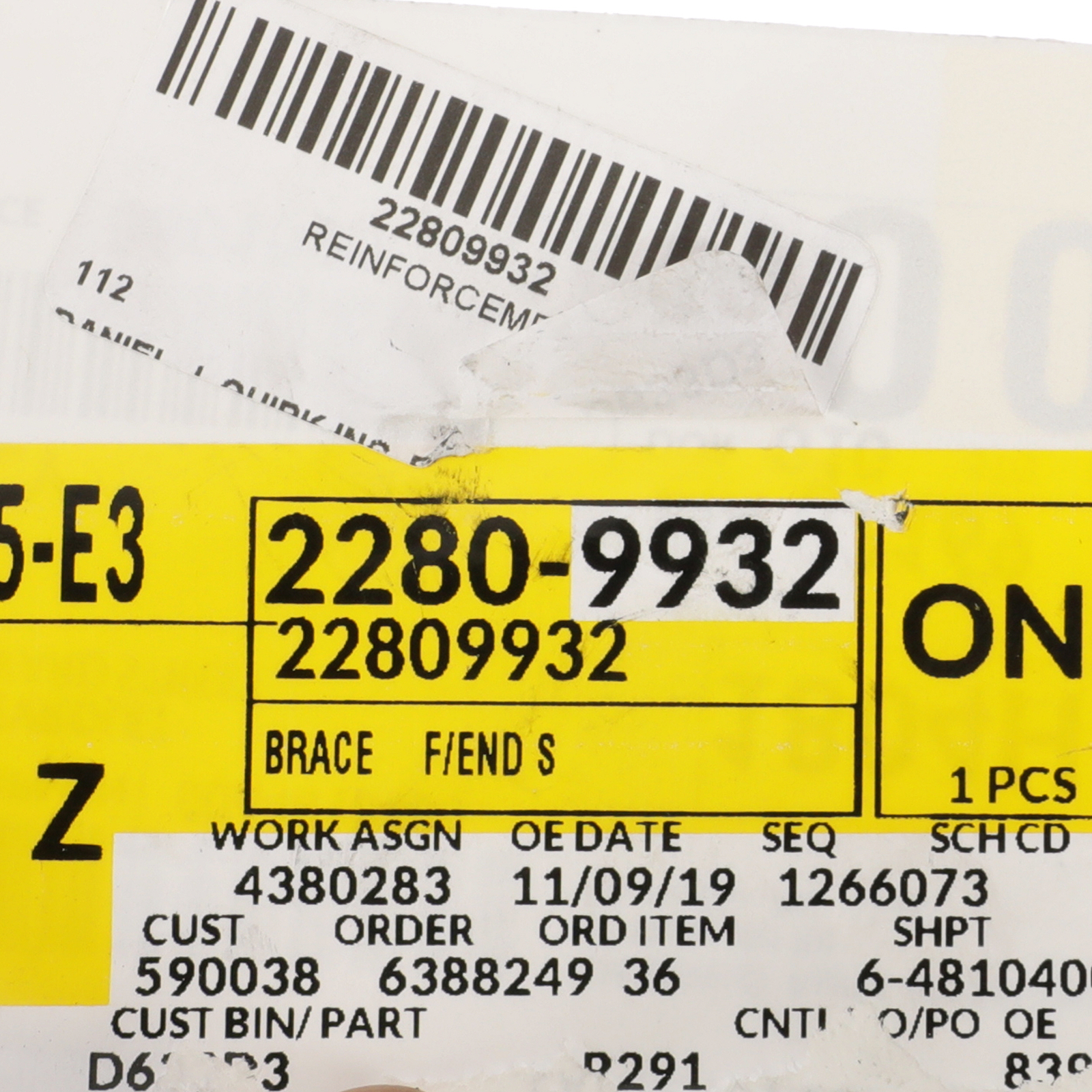 OEM Front Fender Diagonal Brace Reinforcement 14-20 Silverado Sierra ...