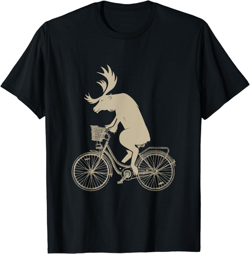Funny Elk Riding Bike Hilarious and Unexpected Adventure Unisex T-Shirt ...