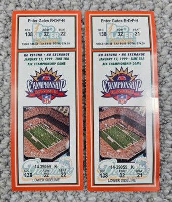 January 17, 1999 NFL Football AFC Championship Game Lower Sideline Full ...