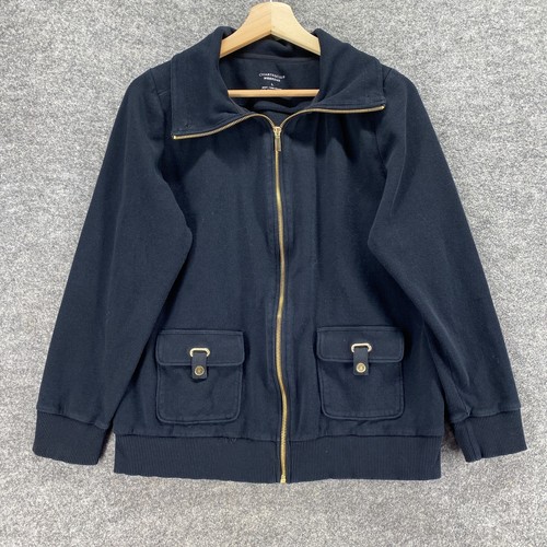 Charter Club Jacket Women L Large Black Full Zip Collared Long Sleeve ...
