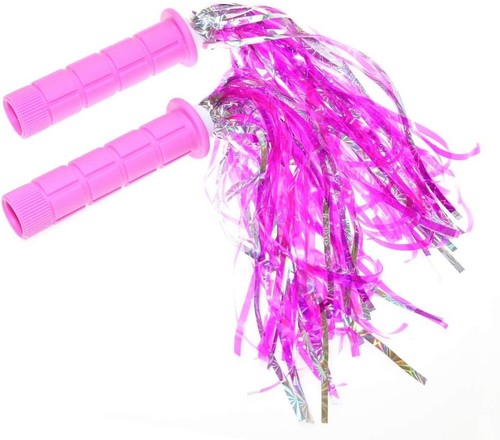 SAPLIZE Bike Handlebar Grips, for Kids Girls Pink with Silver Streamers ...