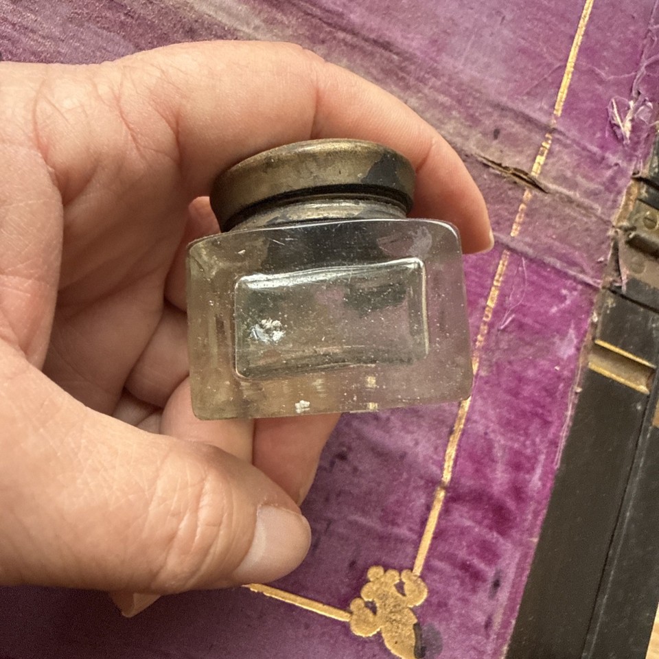 Burl Hardwood Hinged Personal Writing Chest w. Ink Bottles 14 X 9 X 5 ...