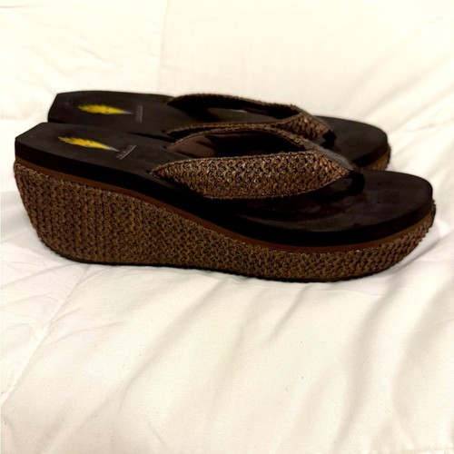 VOLATILE Espresso Brown Woven Mesh Wedge Sandals Island Platform Flip ...