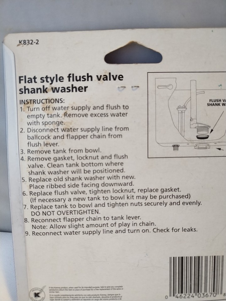 Keeney Flat Style Flush Valve Shank Washer K832-2 Toto Gerber Mansfield ...
