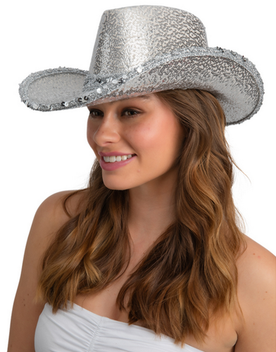 Texan Cowboy Hat Silver With Sequins Cowgirl Cowboy Fancy Dress Adults ...