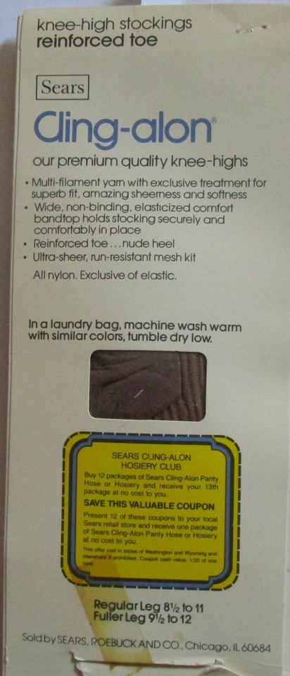 1 PAIR - SEARS CLING-ALON - NYLON - KNEE HIGH STOCKINGS 8 1/2 - 11 ...
