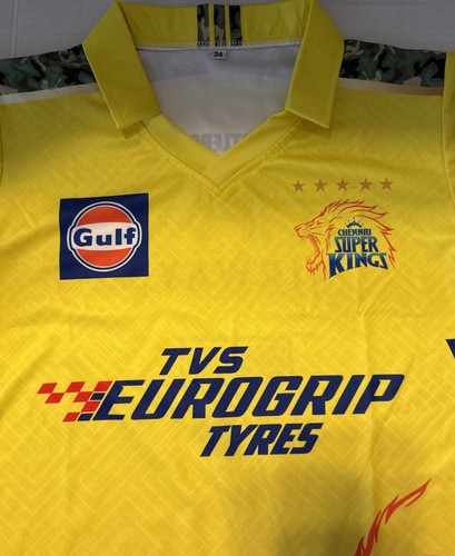Chennai Super Kings Jersey #7 Dhoni CSK IPL Yellow GULF logos Boys 34 ...