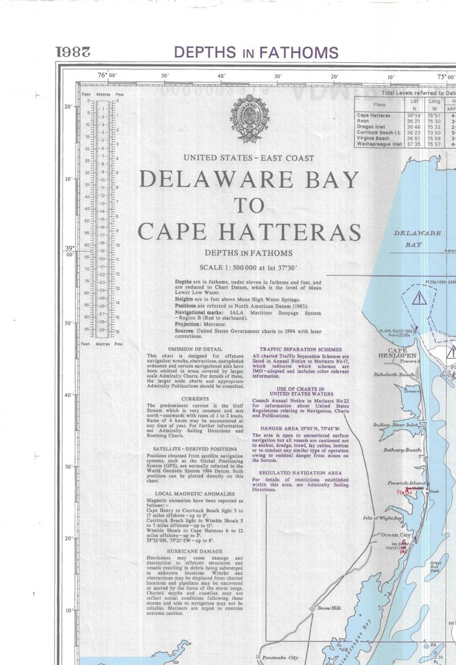 2861 US East Coast Delaware Bay Cape Hatteras Chart Map Maritime Wall ...