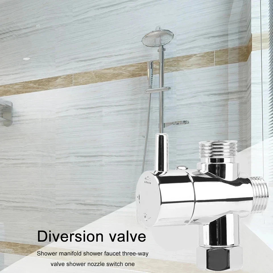 3 Way T-Adapter Bath 1/2 Shower Head Arm Mount Valve Splitter Diverter ...