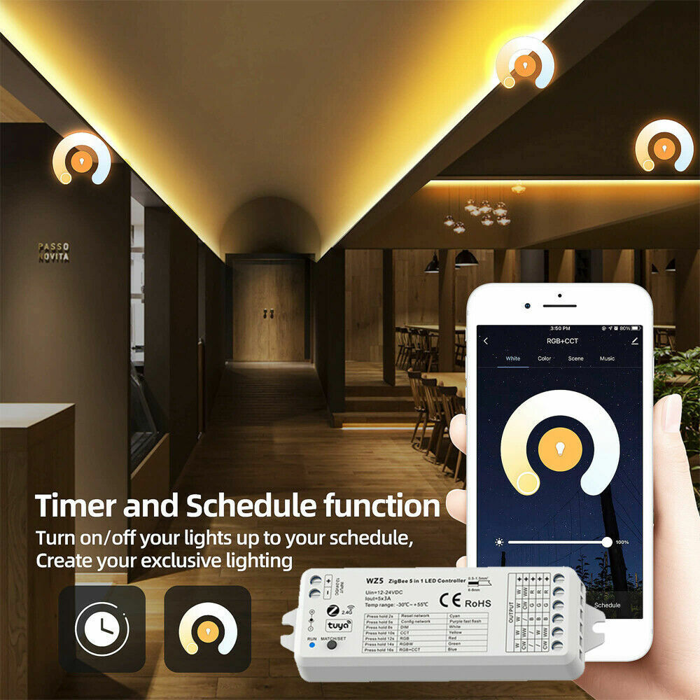 5in1 Tuya WiFi Bluetooth Zigbee Led Controller 12V 24V f DIM CCT RGB ...