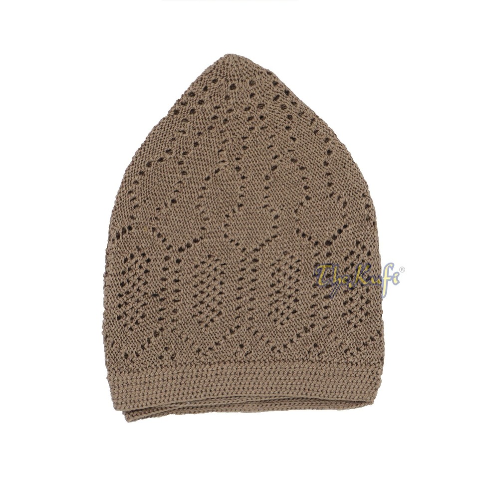 Light Brown Cotton Open-Knit Turkish Muslim Hat - Islamic Kufi Skull ...